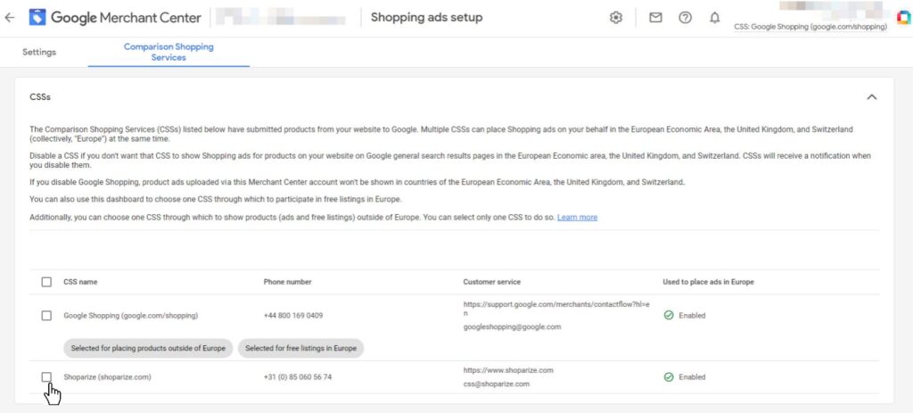 How to use the CSS dashboard in the Google Merchant Center - Shoparize CSS